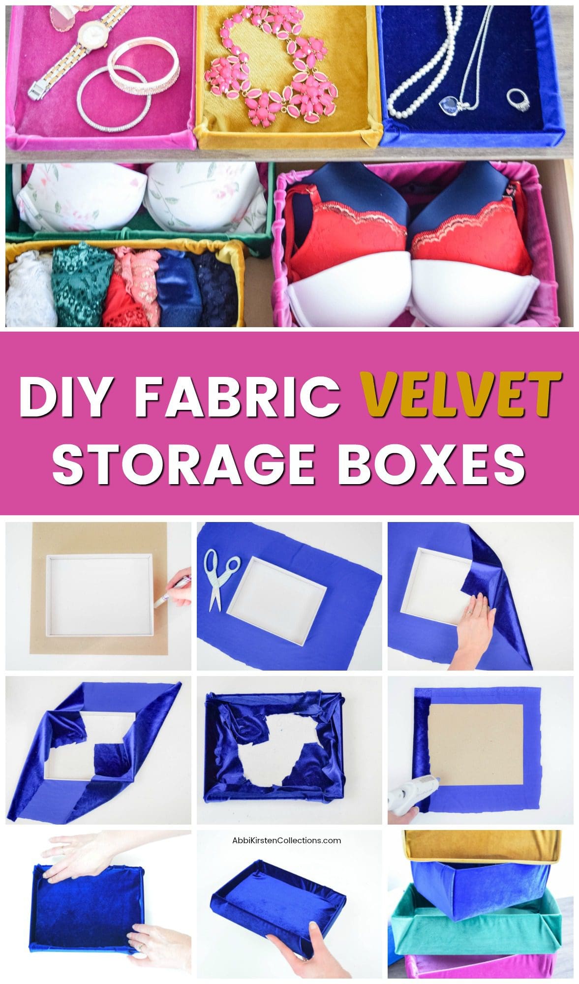 DIY Velvet Fabric Storage Boxes - Get Organized! | Abbi Kirsten Collections