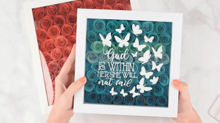 DIY Shadow Box With Rolled Paper Flowers Using Cricut